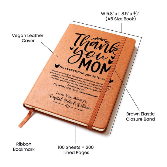 Thank You Mom Vegan Leather Journal Notebook – Celebrating Life Gift Shop